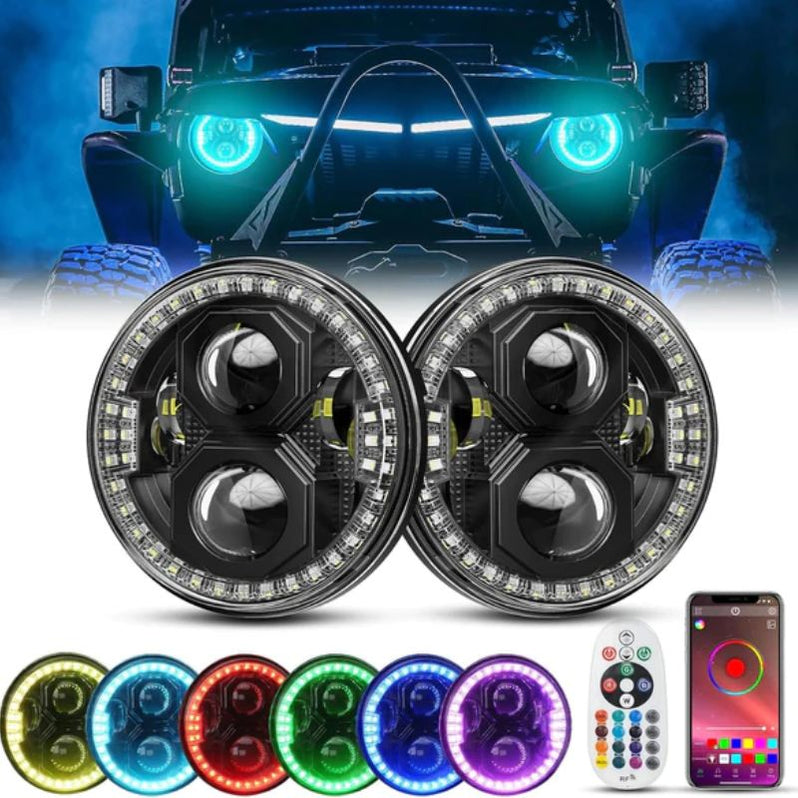 Jeep Wrangler Headlights With RGB Halo For 1997-2018 JK TJ — SUPAREE