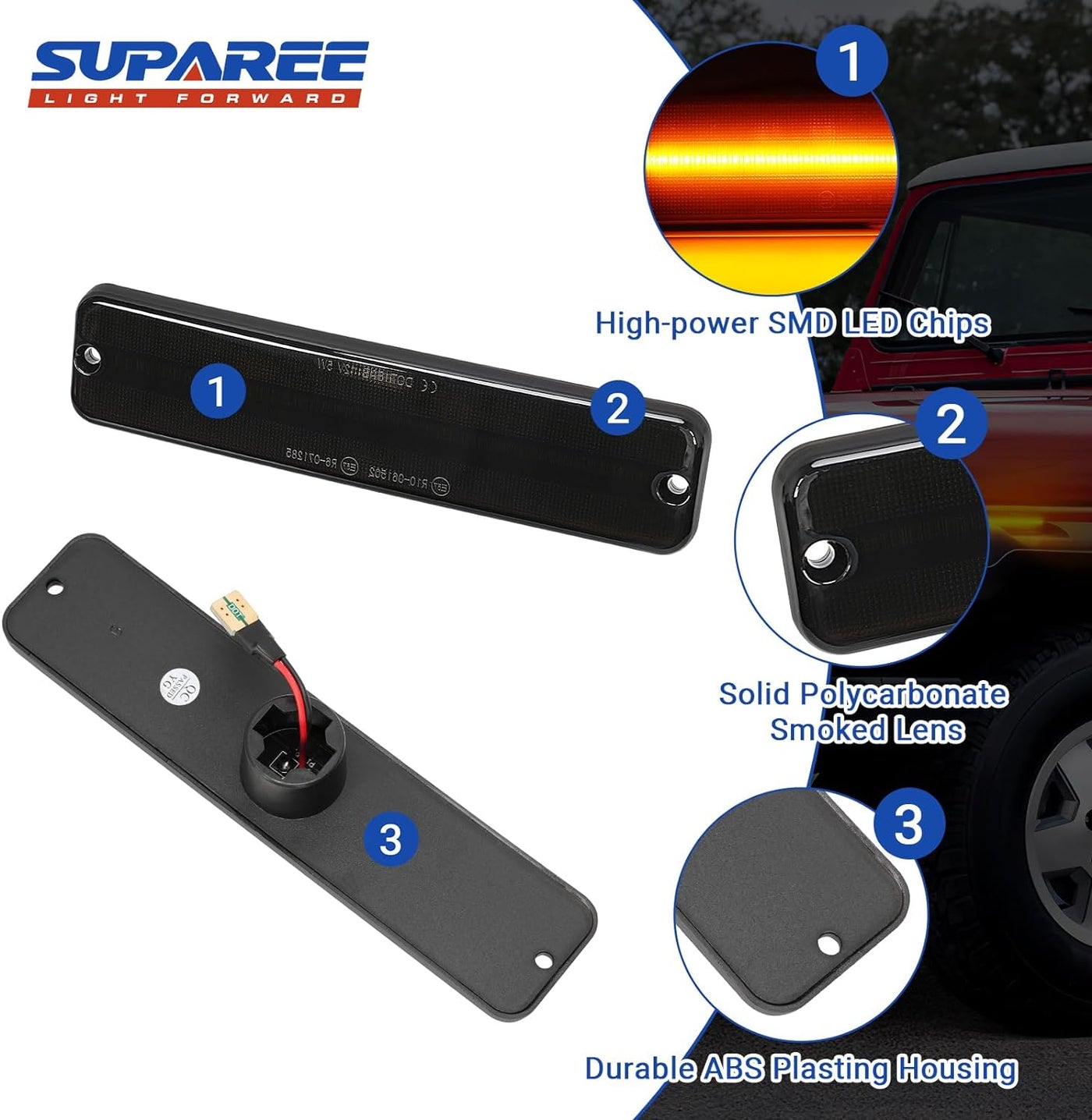 Suparee Jeep Wrangler YJ LED Side Marker Lights for 1987-1995