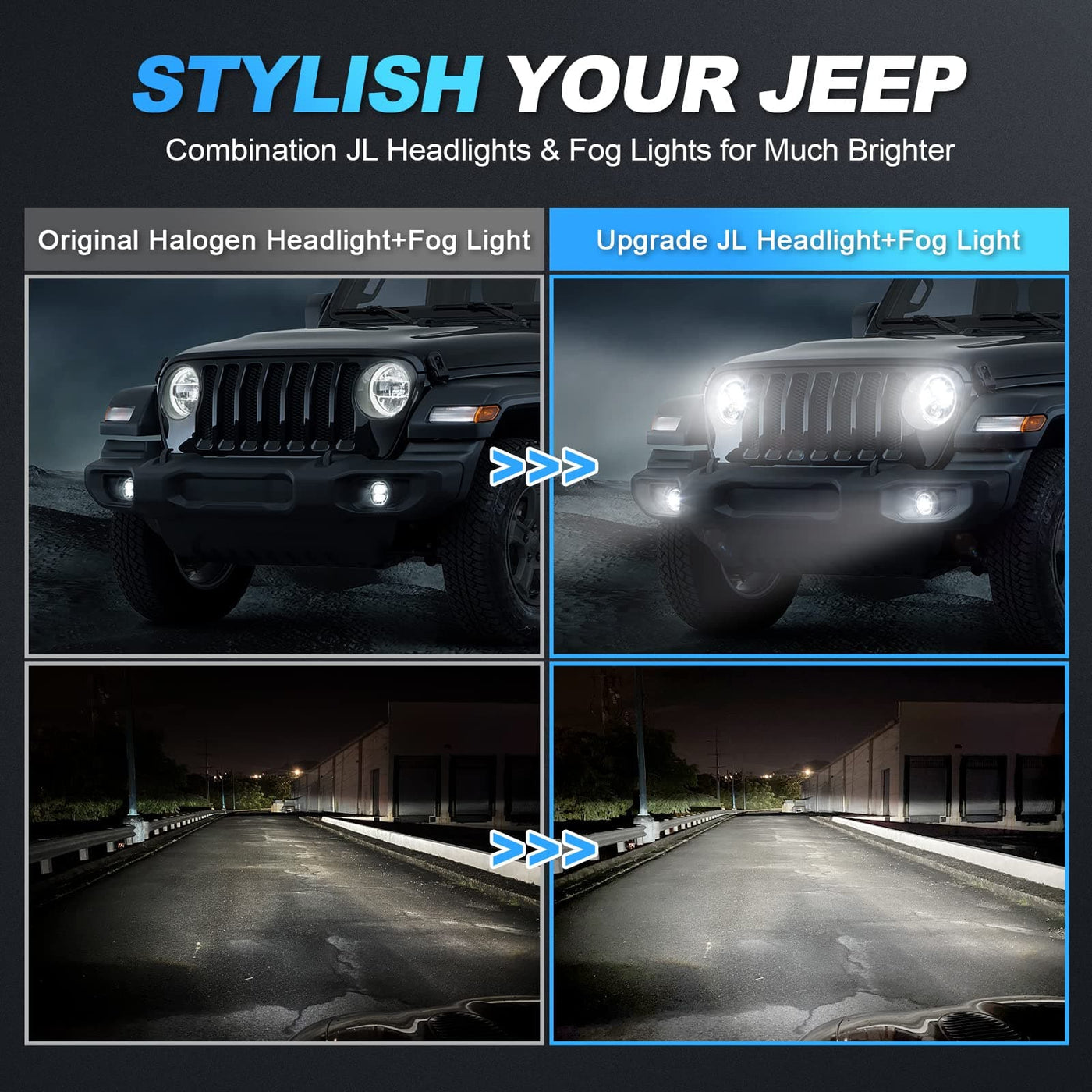 9 inch LED Headlights and 4 inch Fog Lights for Jeep JL JT — SUPAREE