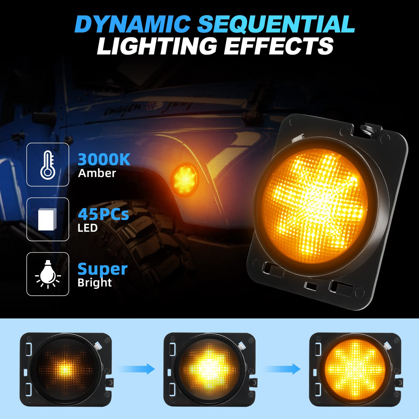 SUPAREE Jeep Side Marker Lights Wrangler LED with Snowflake Pattern